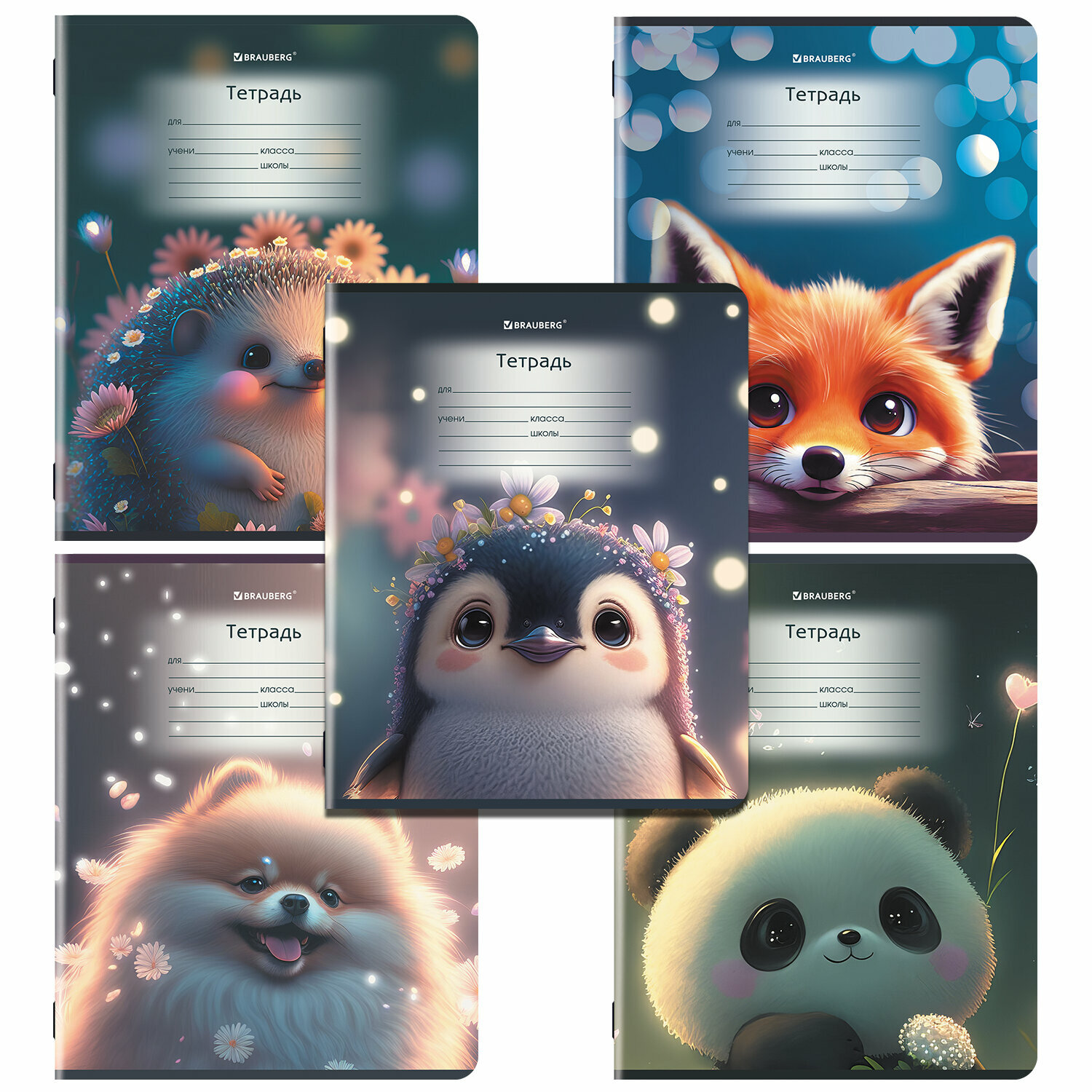 Тетрадь 12 л. BRAUBERG, косая линия, обложка картон, зверушки, 107289