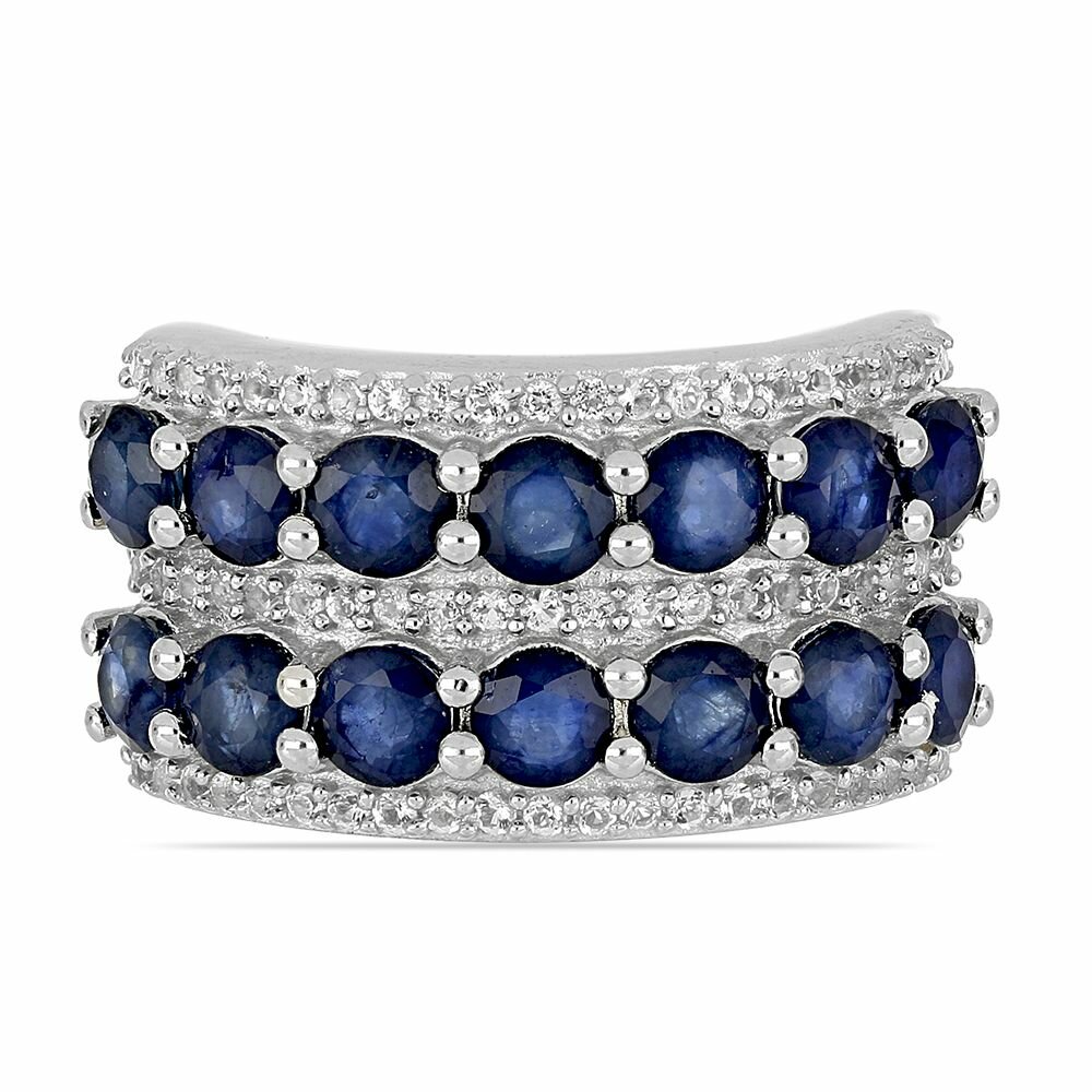 Кольцо дорожка, серебро, 925 проба, родирование, топаз, сапфир