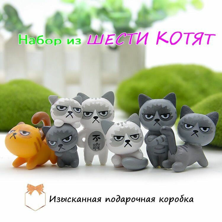Набор из 6 кукол-котенков размером 4х3 см, красивая подарочная коробка.