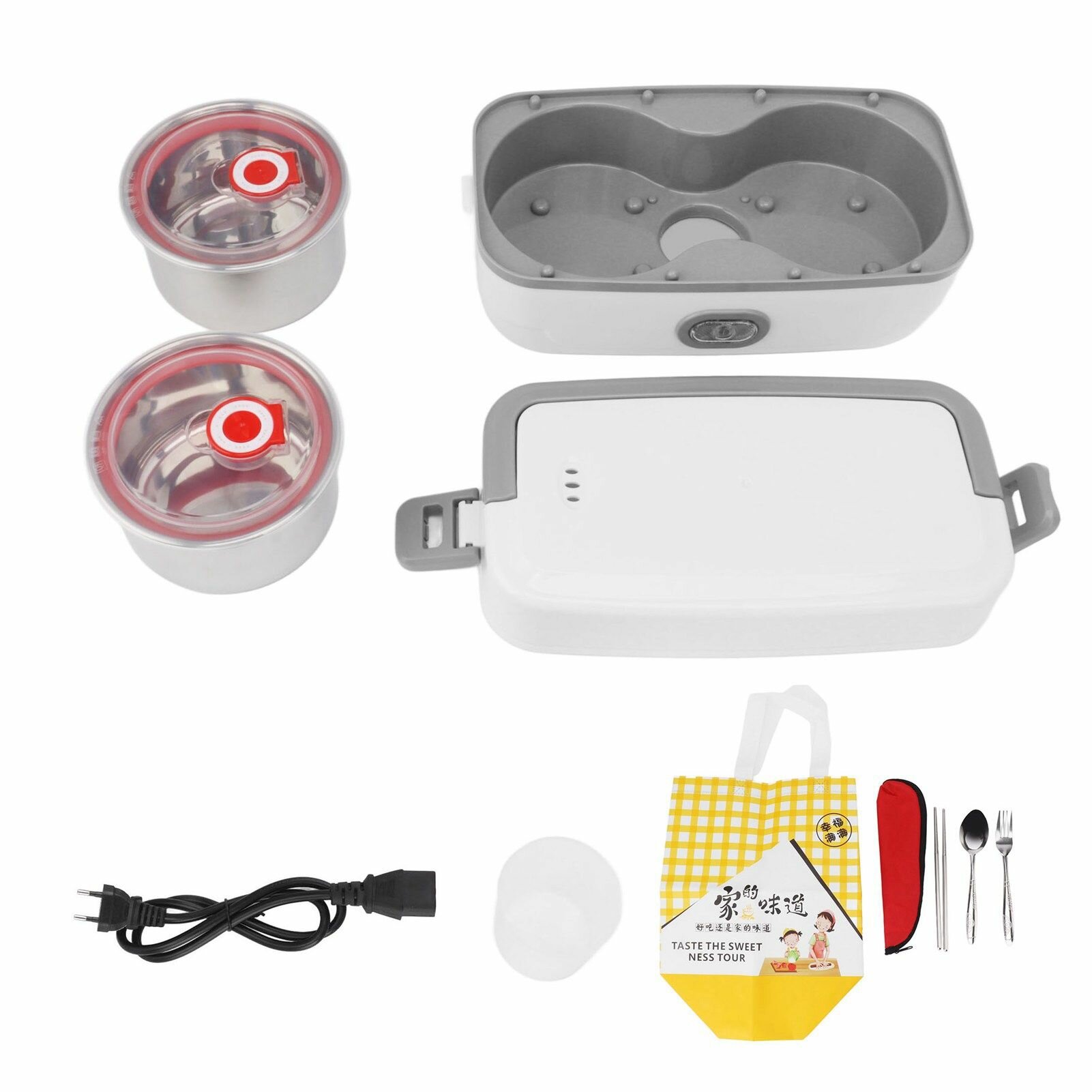 Электрический ланч-бокс с 2 отделениями, быстроразогреваемый, герметичный, портативный, из нержавеющей стали, для использования в офисе и дома