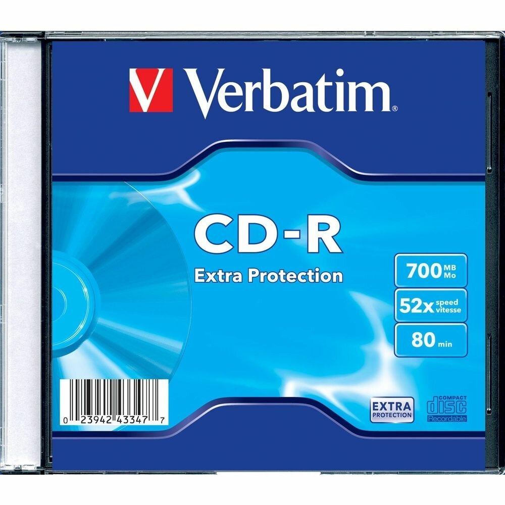 Компакт-диск Verbatim CD-R, 52x, Extra Protection, Slim/1 (43347)