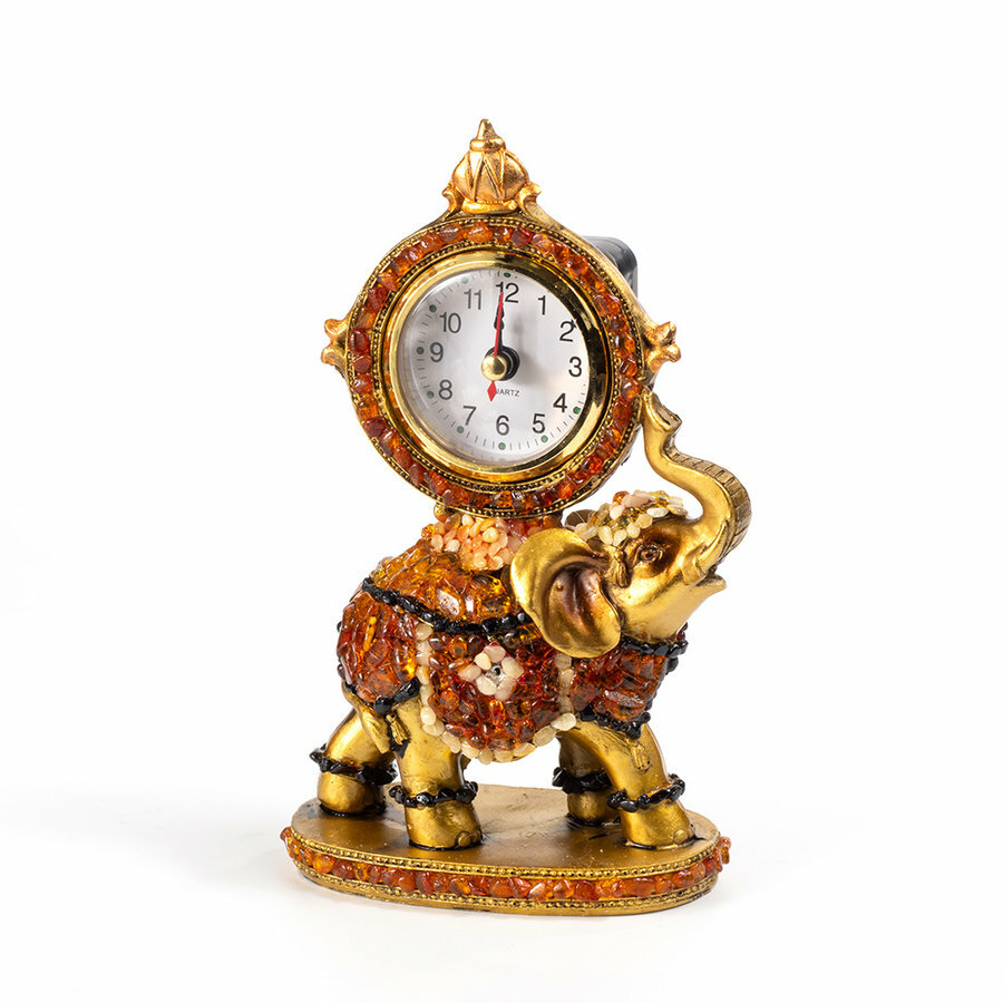 Сувенирные часы, украшенные натуральным янтарем "Королевский слон"