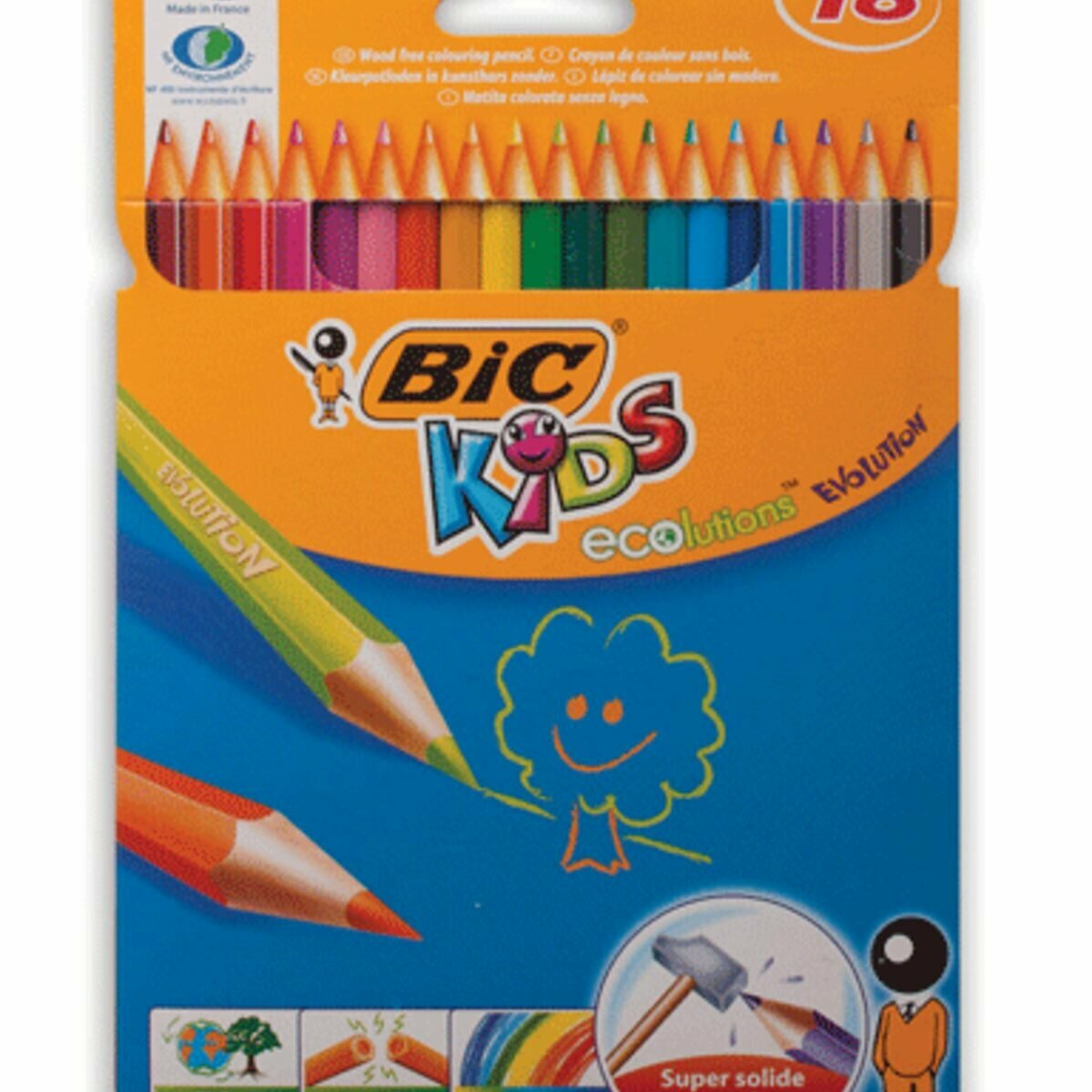 Карандаши цветные 18 цветов BIC Evolution, заточенные, пластик) картонная упаковка (9375173), 24 уп.