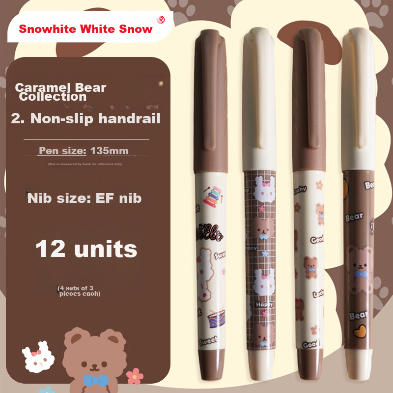 Snowhite Ergonomic Fountain Pen for Elementary School Students And Children, Large Capacity No-Refill Ink Cartridge, Posture Correction Writing Practice Pen, Beginner EF Nib, 12-Pack FP12