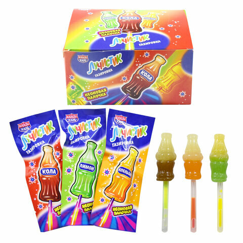 60 шт. Карамель на неоновой палочке "Лучистик газировка", 10 г, канди клаб, CAR142-1