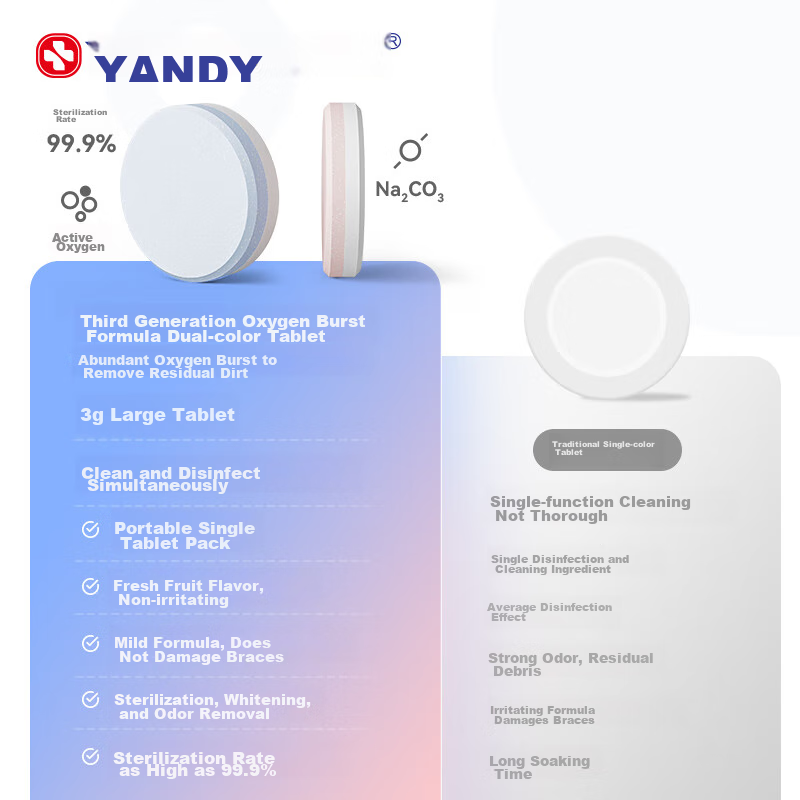 YANDY Orthodontic Cleaning Tablets White Peach Mint 30 Tablets Invisible Braces Denture Cleaning Tablets Retainer Aligner Effervescent Tablets