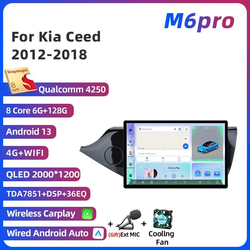 Мультимедийная магнитола 2DIN на Android, 11,5 дюйма, 4G, видеоплеер для Kia Ceed, Cee 'd 2, JD 2012-2018, GPS-навигация, воспроизведение музыки M6 Pro 6G-128G