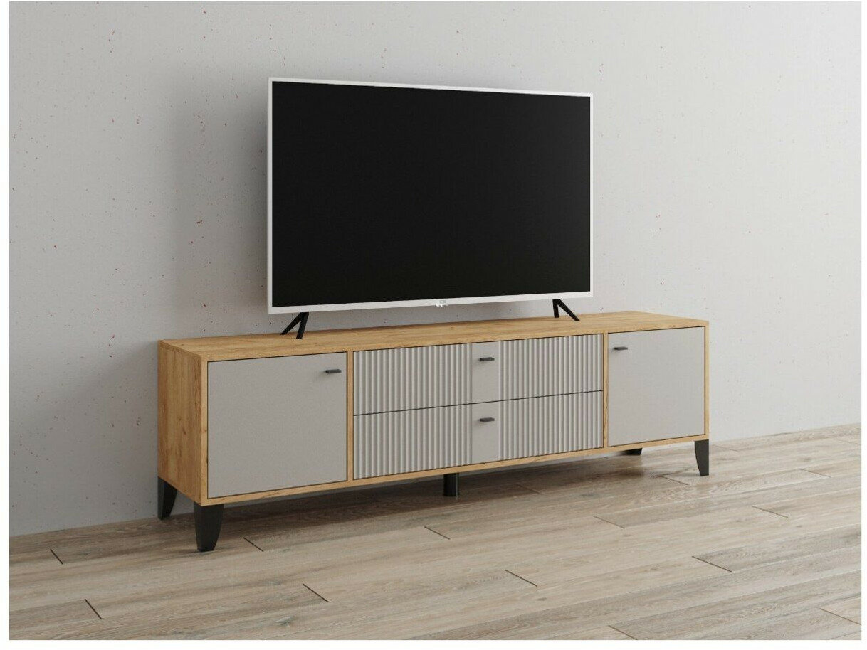Тумба под ТВ, ЛДСП, дуб крафт золотой/сантьяго софт (2 ящика, 2 двери)