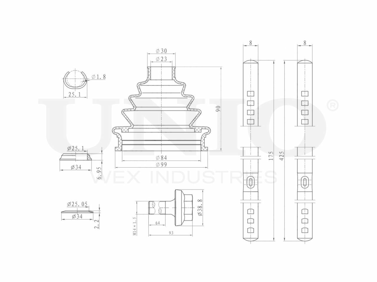 Пыльник шруса (к-т), для Фольксваген Пассат B5 96-, Ауди A6 II 97-, A4 I, 94-, Volkswagen Passat Audi 94- артикул DUC-30026K производителя UNIO