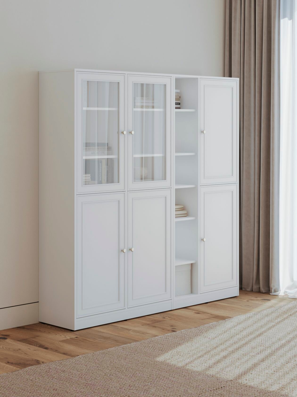 Гостиная комплект Люсиль шкаф-витрина, шкаф 177.2х40.1х180.6 см, Белый арктик