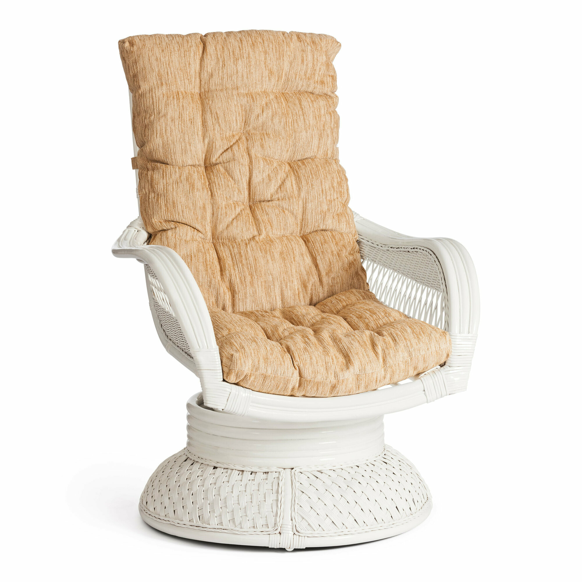 Кресло качалка садовое TetChair с подушкой, белое, ткань рубчик, цвет кремовый