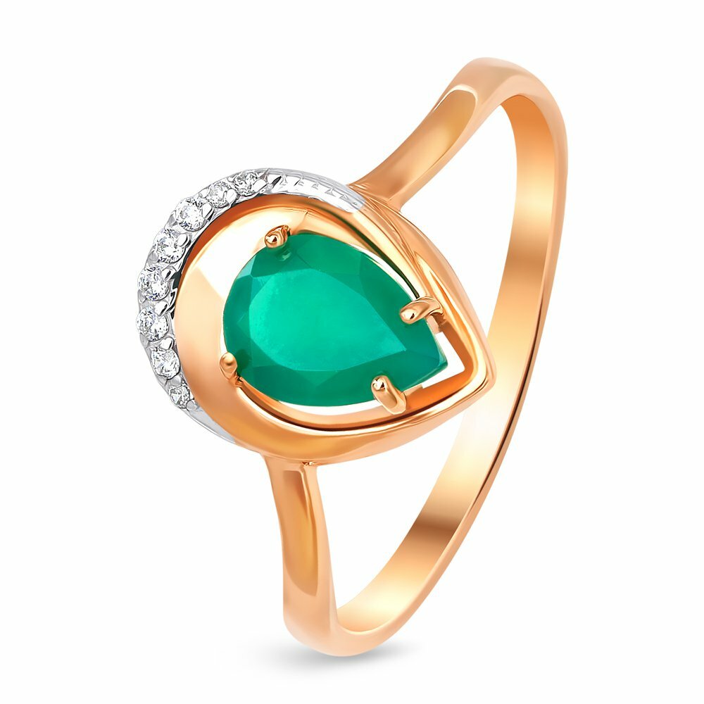 Кольцо, красное золото, 585 проба, родирование, агат, фианит