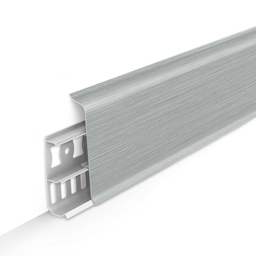 Плинтус ПВХ напольный Деконика 70 мм алюминий 2200 мм Г-профиль с кабель-каналом