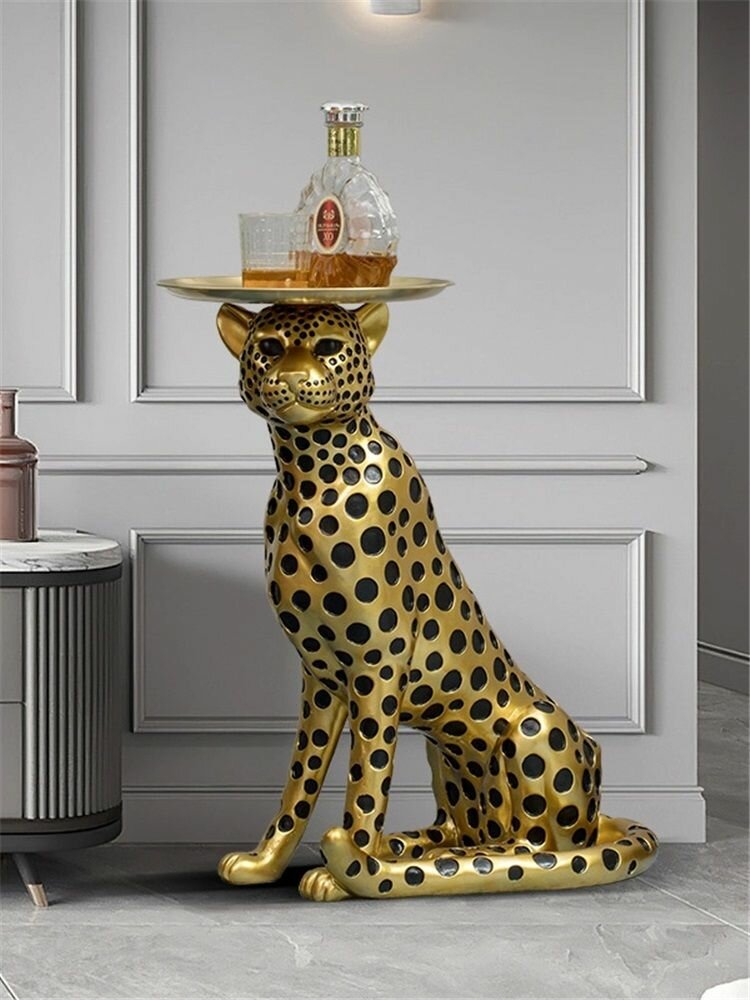 Декоративные статуи, леопарды, с подносами, внутри и снаружи, большие напольные украшения, смола + стеклопластик