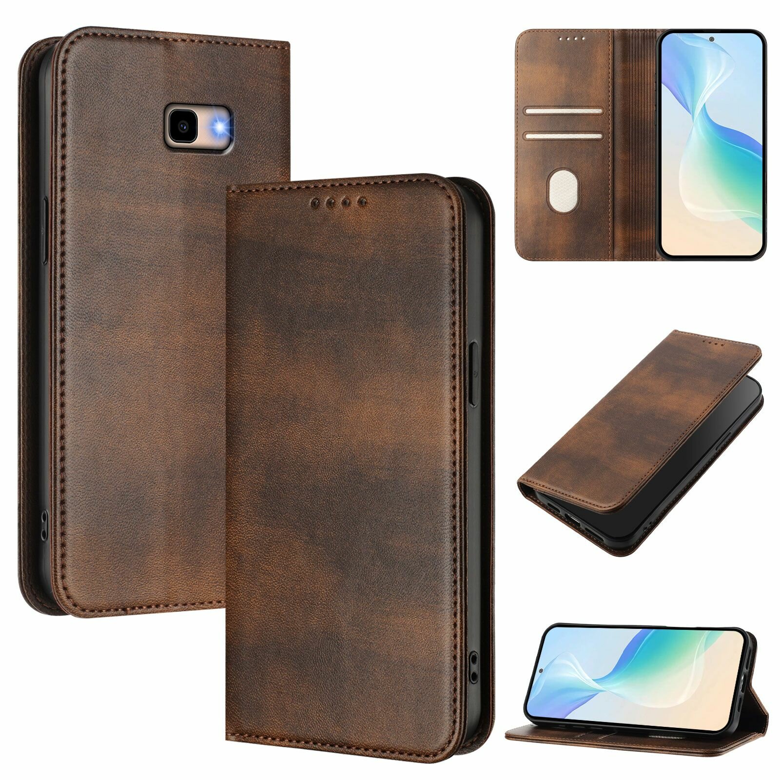 Кожаный чехол-книжка для Samsung Galaxy J4 Plus / J4+ ( Самсунг галакси J4 плюс, J4+) с отделениями для карт и кошельком, Функция блокировки RFID