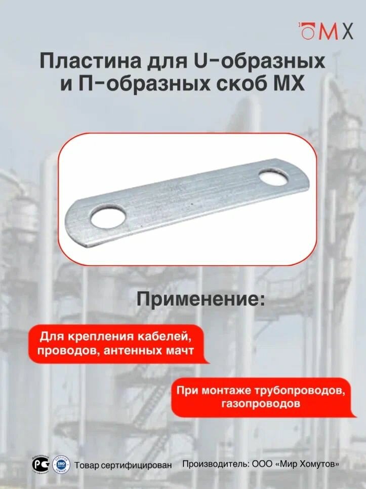 Пластина для Скобы U-образной и П-образной 1" М8, 5 шт. МХ Мир Хомутов