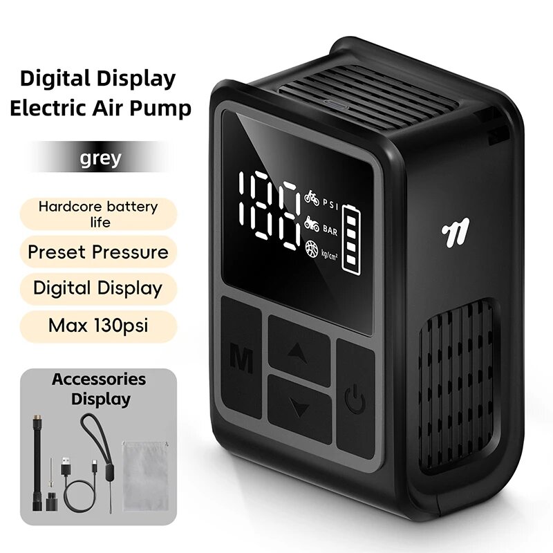 Электрический насос WEST BIKING 130PSI Black Gray