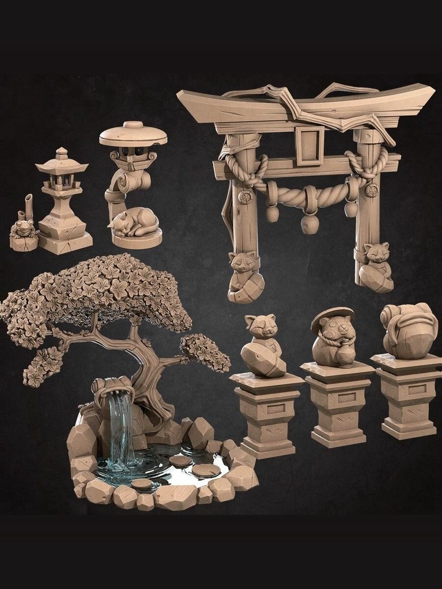 Фэнтези миниатюры "Набор декораций японский САД" для настольных игр и раскрашивания