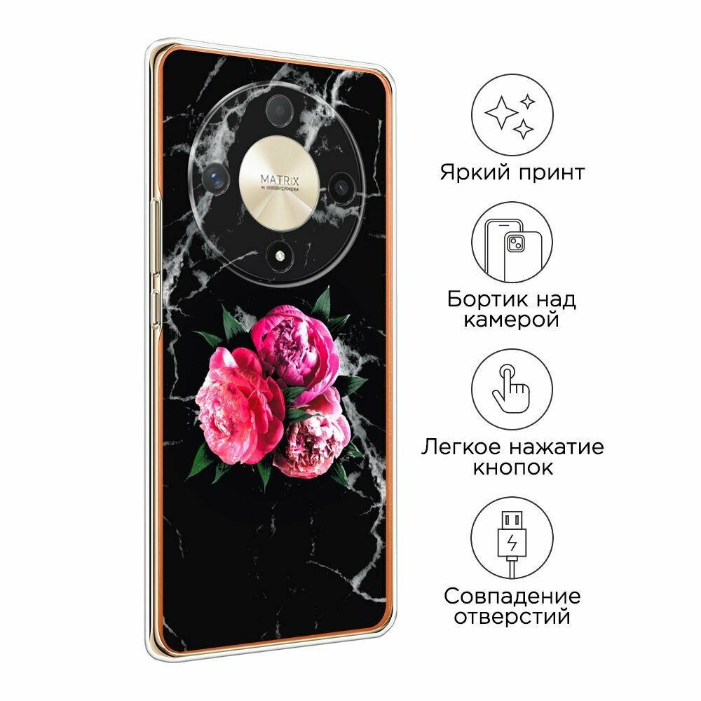 Чехол на Honor X9b / Хонор X9B с принтом "Букет на черном мраморе" — фото 1