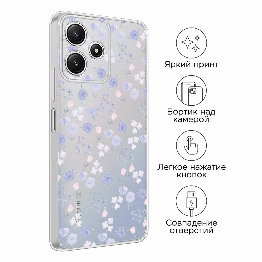 Чехол на Xiaomi Redmi 12 5G / Сяоми Редми 12 5G с принтом "Сиреневые розы паттерн", прозрачный — фото 1