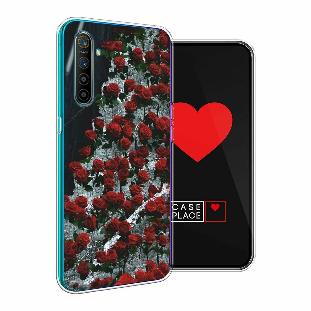 Силиконовый чехол на Realme XT / Реалми XT с принтом Цветущие алые розы — фото 1
