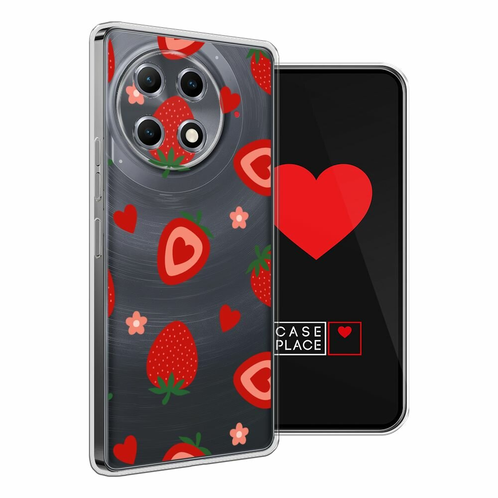 Чехол на Tecno Camon 30S / Текно Камон 30S с принтом "Heart strawberries 2 - 14 февраля", прозрачный — фото 1