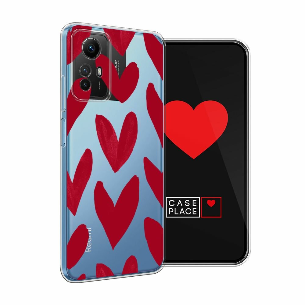 Чехол на Xiaomi Redmi Note 12S / Сяоми Редми Ноут 12S с принтом "Красные сердечки рисунок - 14 февраля", прозрачный — фото 1