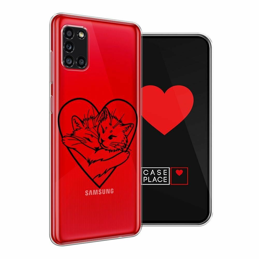 Чехол на Samsung Galaxy A31 / Самсунг Галакси А31 с принтом "Влюблённые котики рисунок 3 - 14 февраля", прозрачный — фото 1