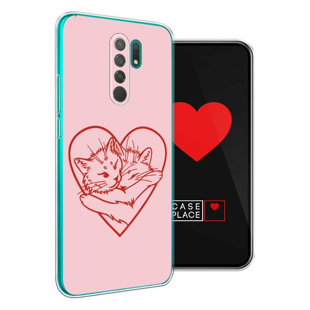 Чехол на Xiaomi Redmi 9 / Сяоми Редми 9 с принтом "Влюблённые котики рисунок 1 - 14 февраля" — фото 1