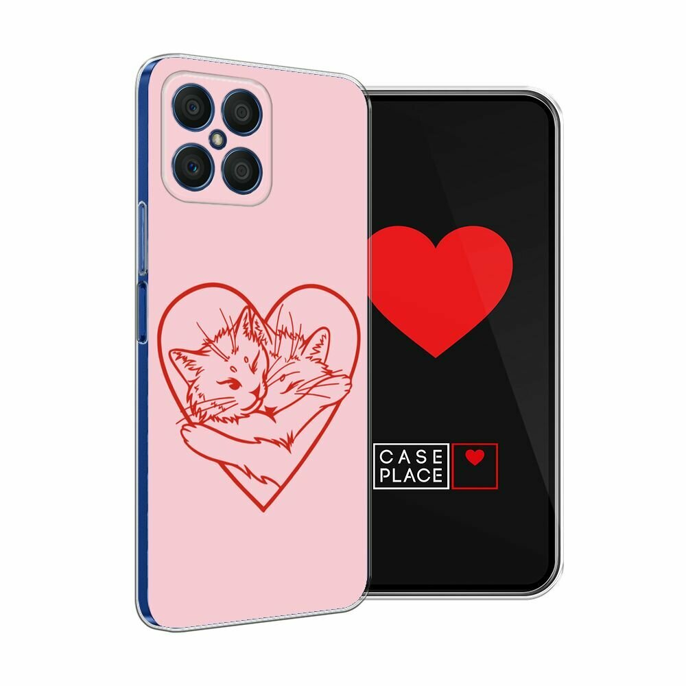 Чехол на Honor X8 / Хуавей X8 с принтом "Влюблённые котики рисунок 1 - 14 февраля" — фото 1