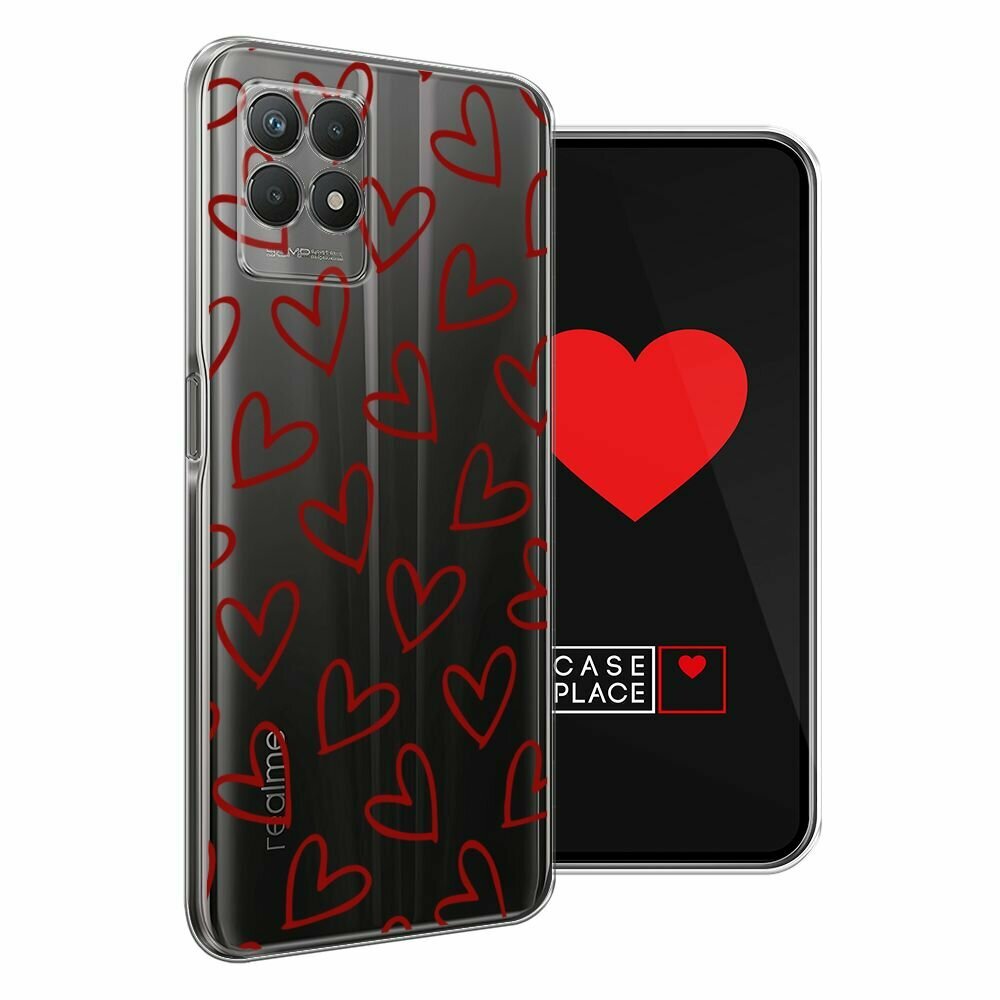 Чехол на Realme 8i / Реалми 8i с принтом "Little hearts doodles 2 - 14 февраля", прозрачный — фото 1