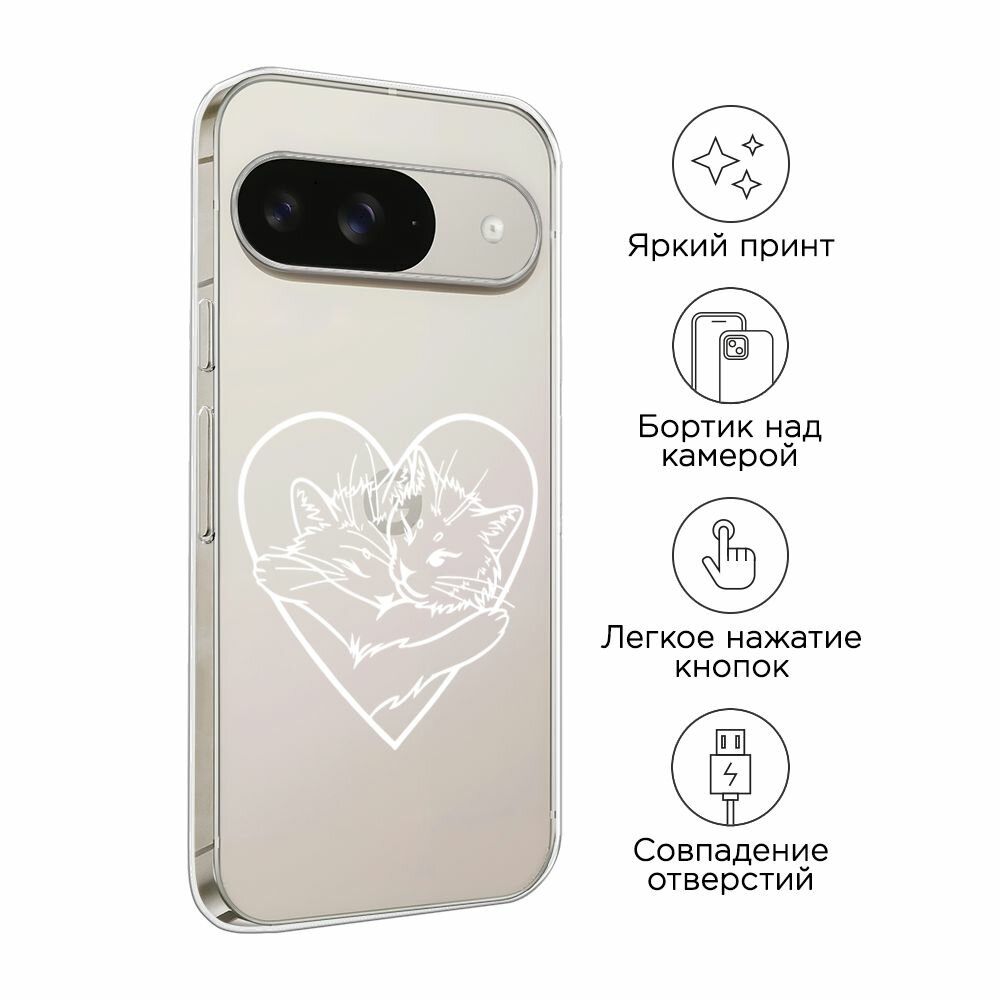 Чехол на Google Pixel 9 / Гугл Пиксель 9 с принтом "Влюблённые котики рисунок 2 - 14 февраля", прозрачный — фото 1