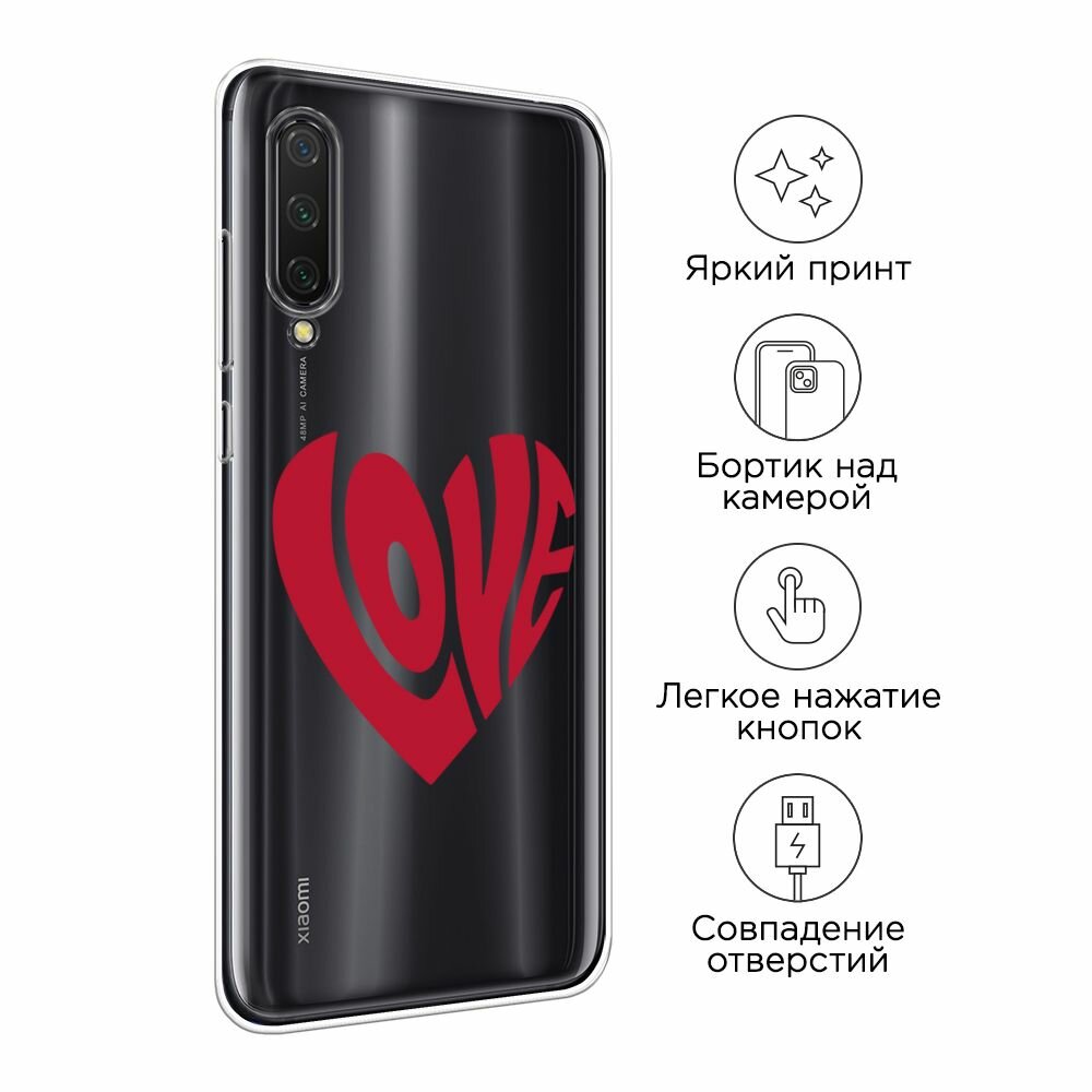 Чехол на Xiaomi Mi CC9/A3 Lite/9 Lite / Сяоми Mi CC9/A3 Lite/9 Lite с принтом "Love heart 2 - 14 февраля", прозрачный — фото 1