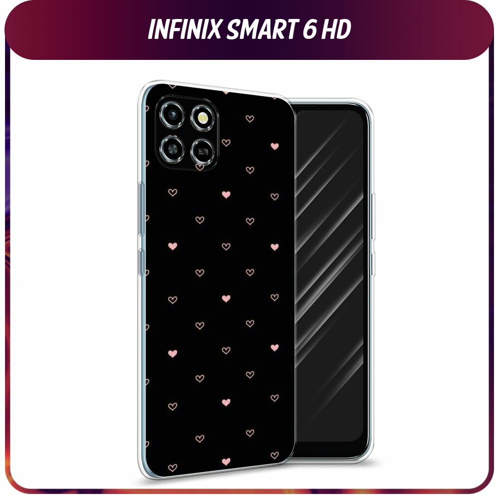 Чехол на Infinix SMART 6 HD / Инфиникс Смарт 6 HD с принтом "Черный фон и сердечки"
