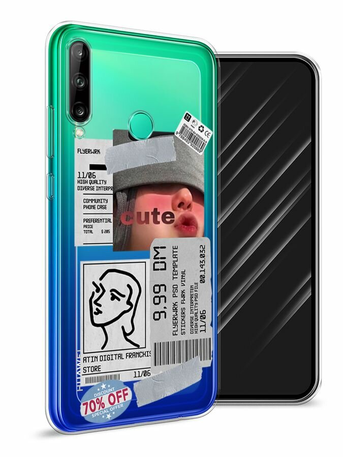 Чехол на Huawei P40 Lite E/Y7p/Honor 9C / Хуавей P40 Lite E/Y7p/Хонор 9C с принтом Cute girl collage, прозрачный
