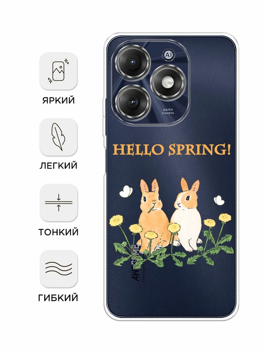 Чехол на Itel A70 / Ител А70 с принтом "Весенние кролики", прозрачный — фото 1