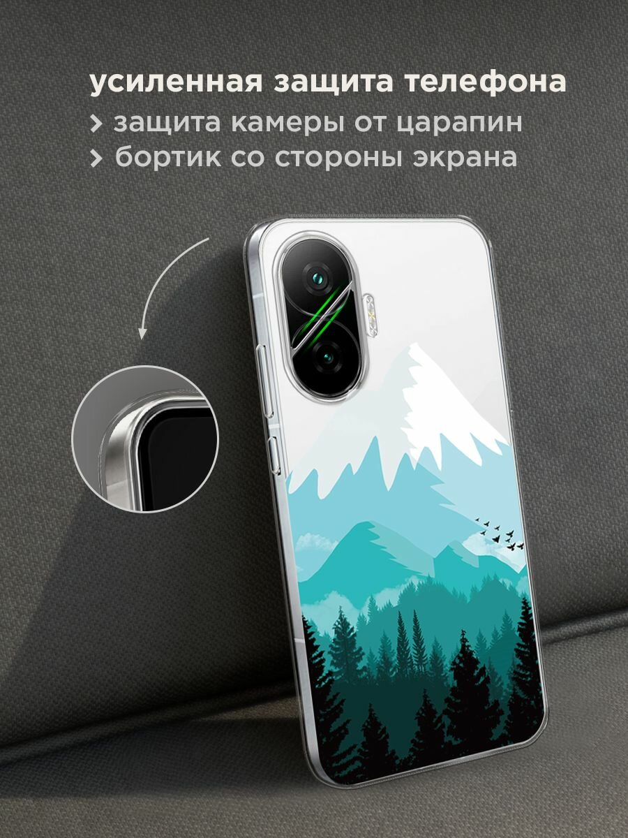 Чехол на Poco F7 / Поко F7 с принтом "Синяя снежная гора", прозрачный — фото 1
