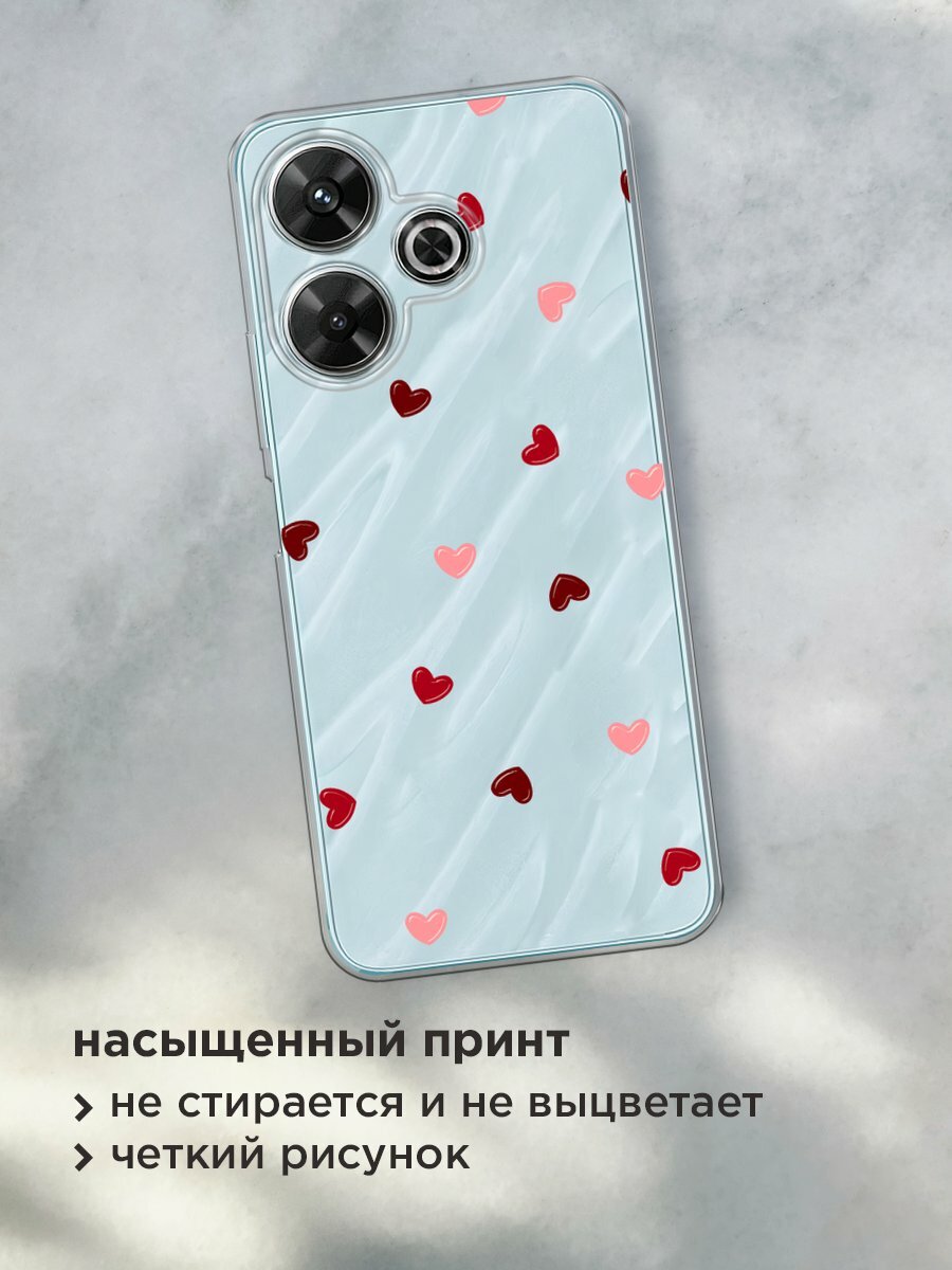 Чехол на Сяоми Редми Ноут 13R/Редми 13/Поко М6 4G/M6 Плюс с принтом "Бордовые сердечки 2" — фото 1