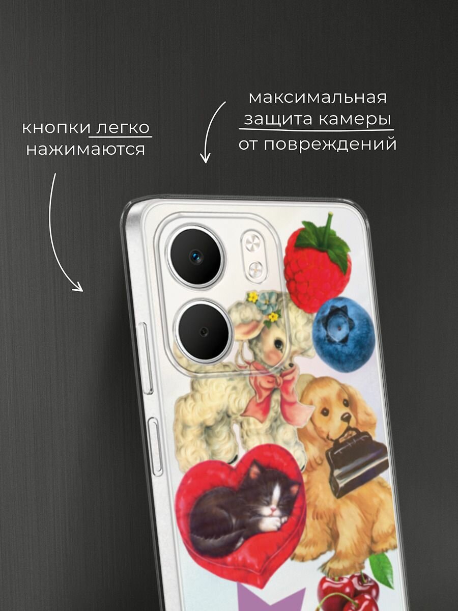 Чехол на Oppo A5x / Оппо А5x с принтом "Милые стикеры", прозрачный — фото 1