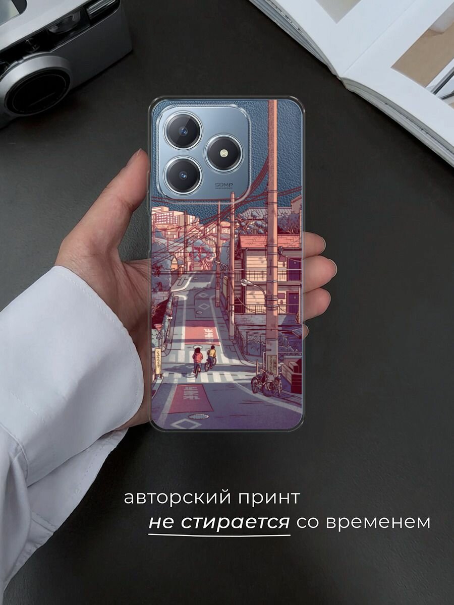 Чехол на Realme C63 / Реалми С63 с принтом "Закат на японской улице", прозрачный — фото 1