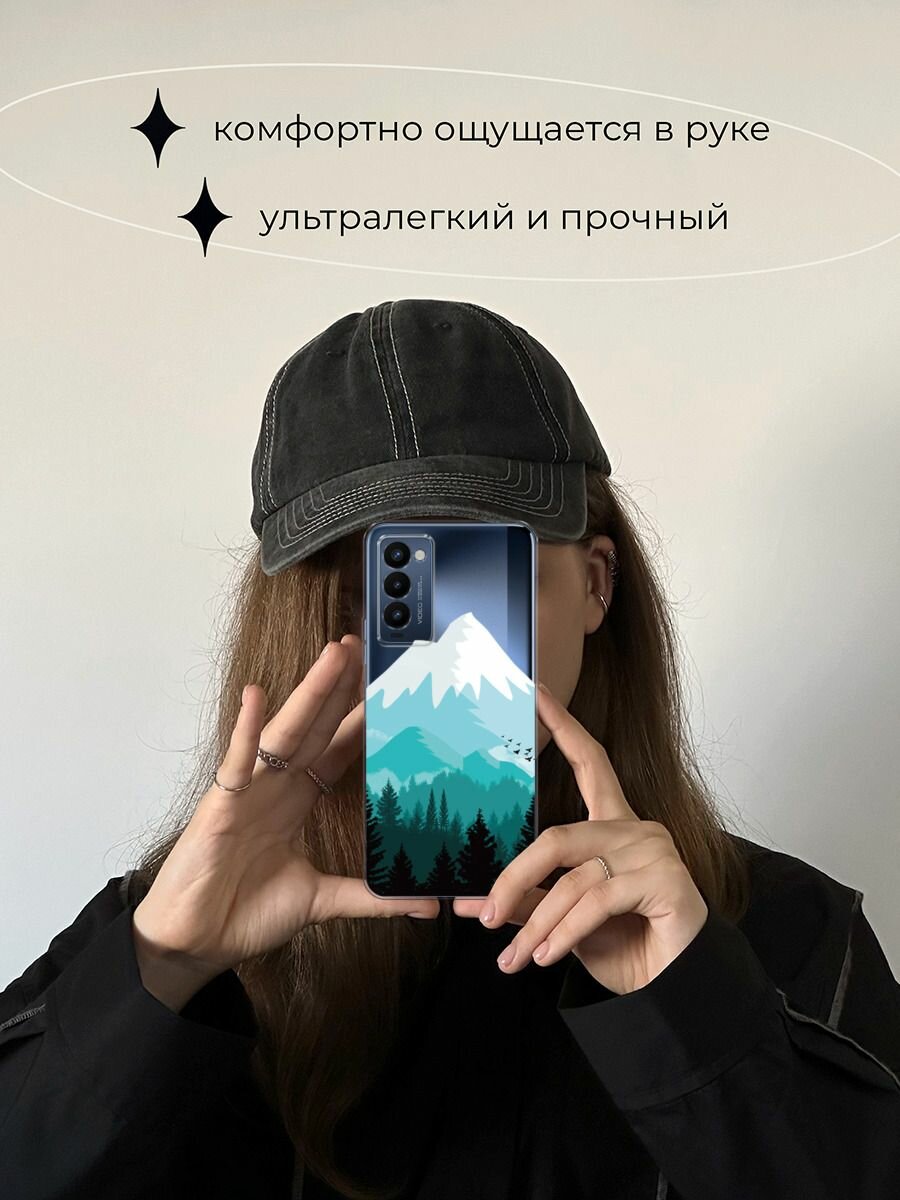 Чехол на Tecno Camon 18P / Техно Камон 18Р с принтом "Синяя снежная гора", прозрачный — фото 1