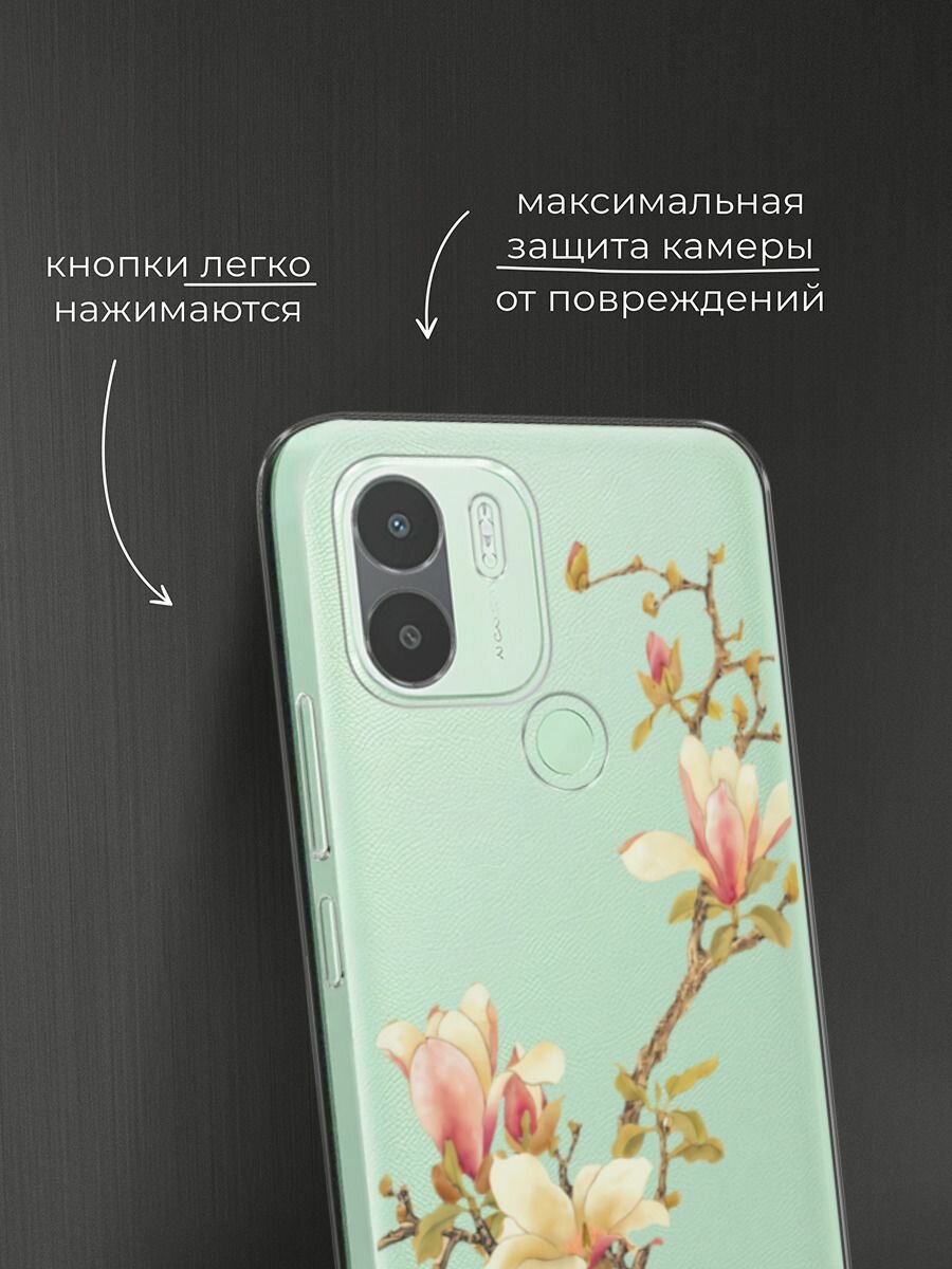 Чехол на Xiaomi Redmi A1+/Redmi A2+/Poco C51/C50 / Редми A1+ с принтом "Ветка с цветами", прозрачный — фото 1