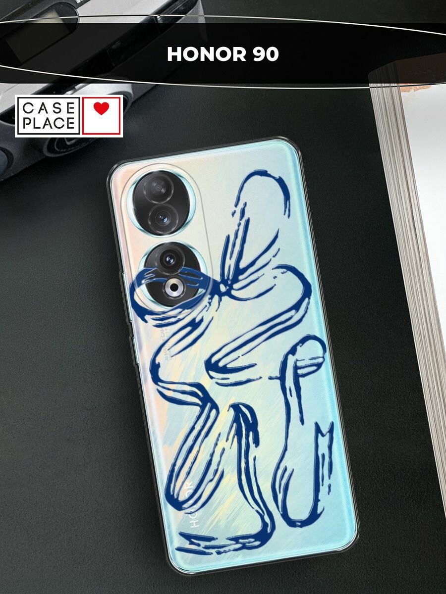 Чехол на Honor 90 / Хонор 90 с принтом "Синие очертания банта 2"