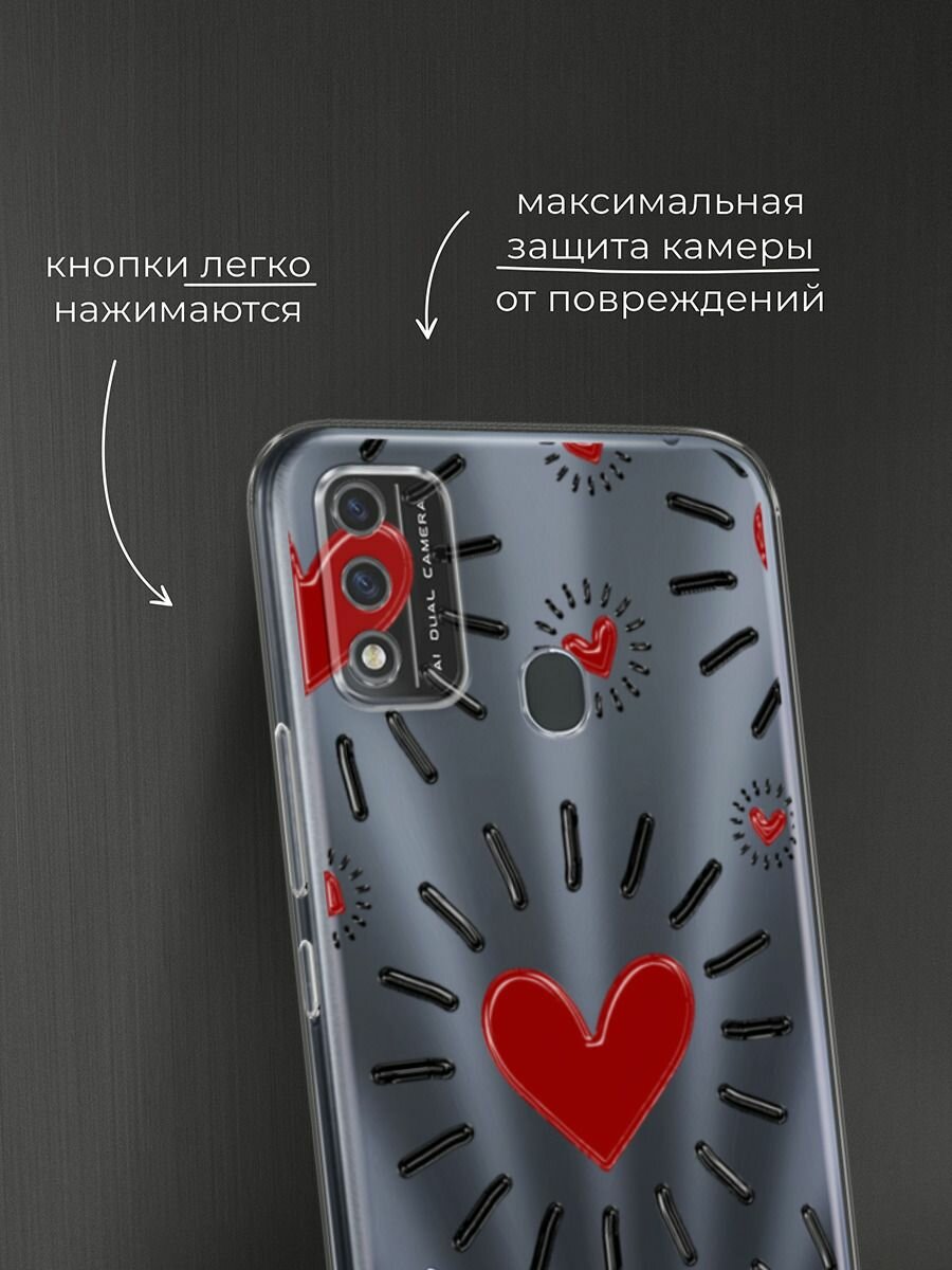 Чехол на Itel A48 / Ител А48 с принтом "Бордовые сердца паттерн" — фото 1