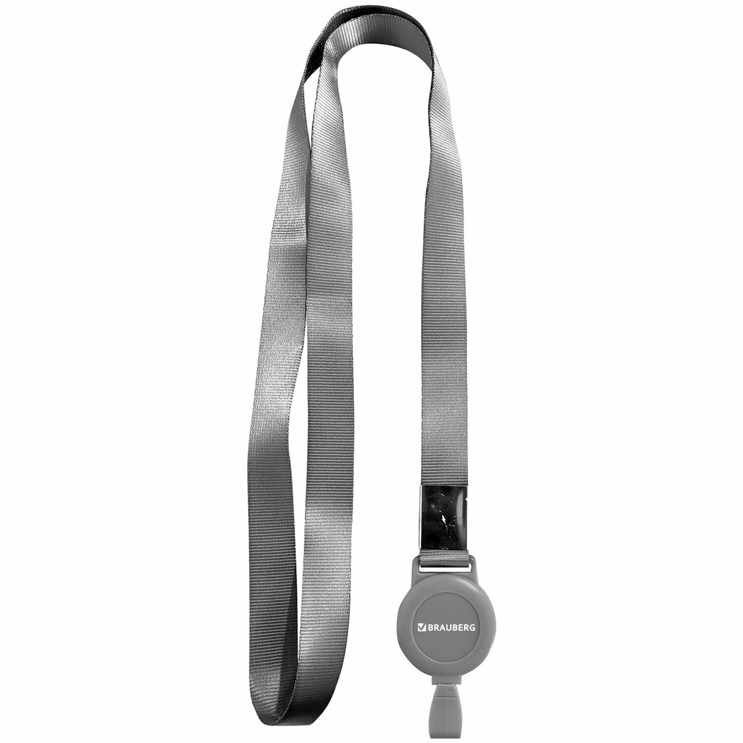Держатель-рулетка для бейджей Brauberg 70 см, с лентой 45 см, серый, Extra