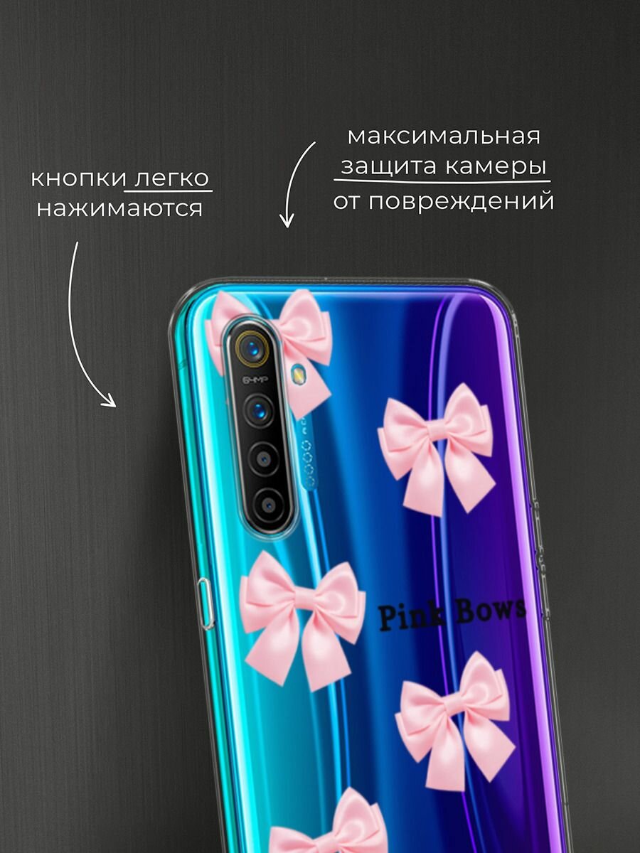 Чехол на Realme XT / Реалми XT с принтом "Pink Bows", прозрачный — фото 1
