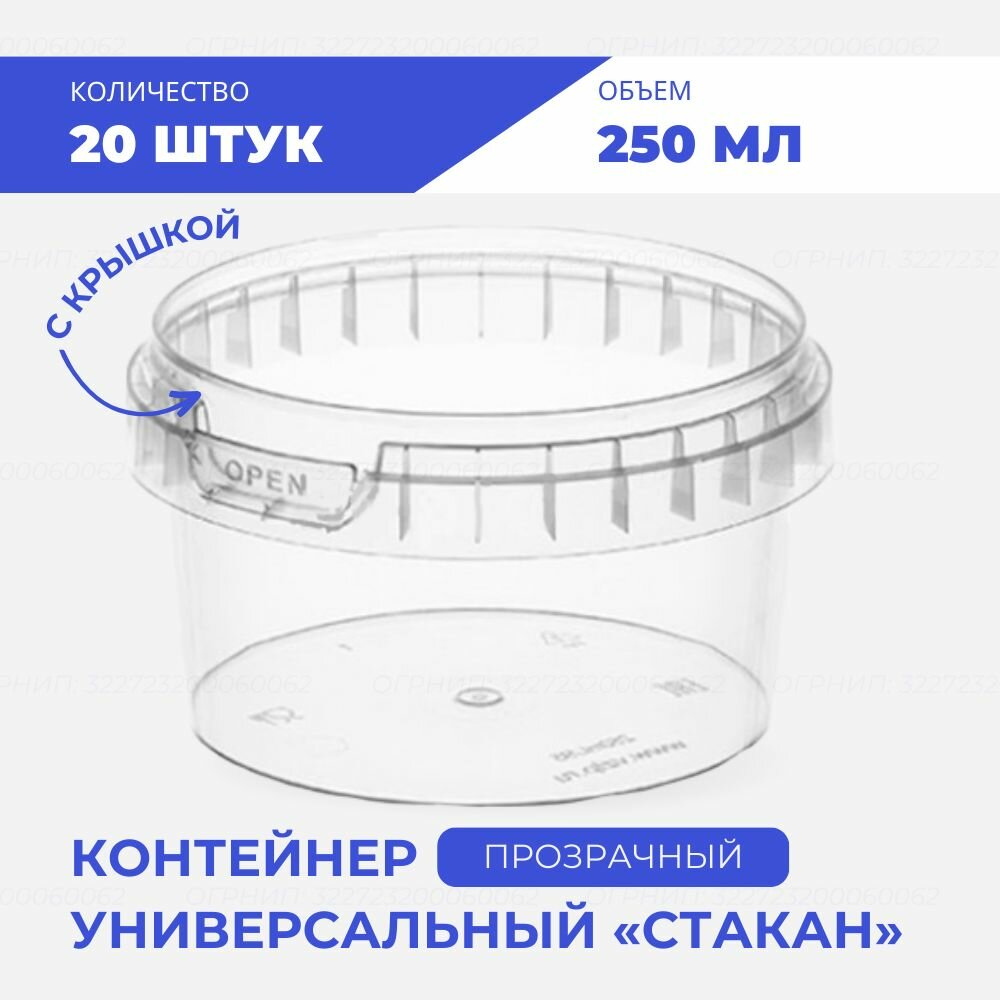 Контейнер пластиковый универсальный с крышкой 250 мл - 20 шт