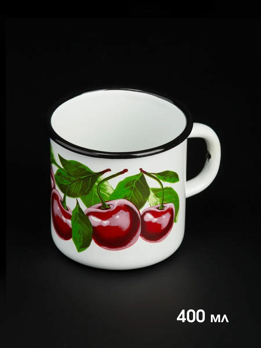 Кружка эмалированная 400 мл Вишня