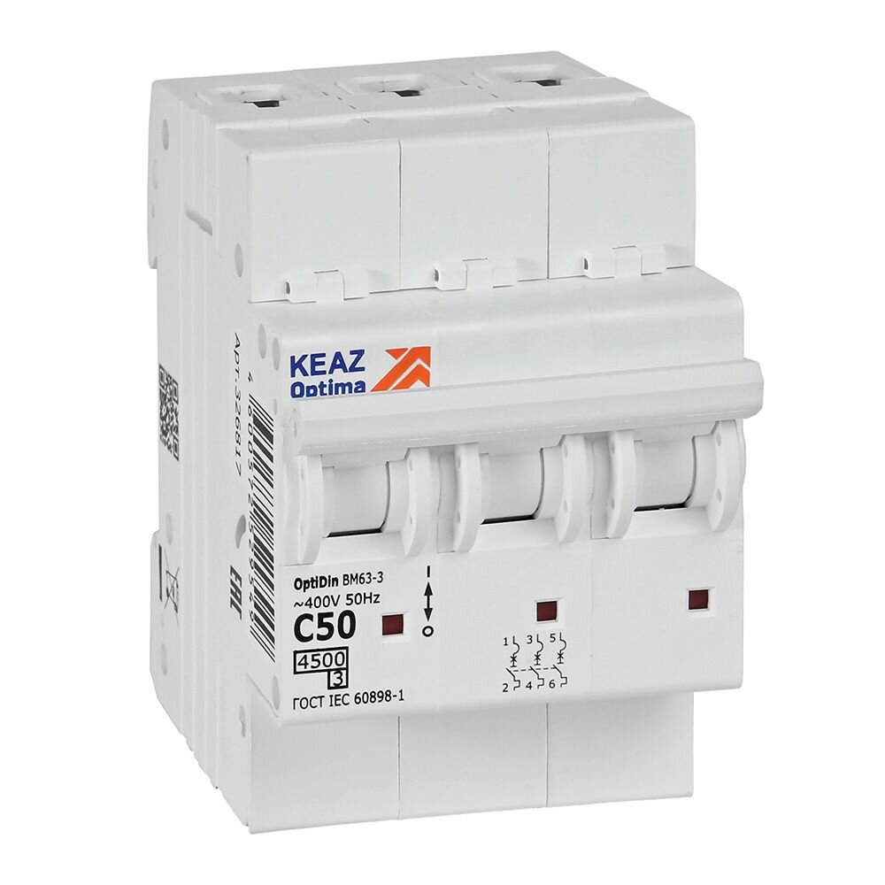 Выключатель автоматический КЭАЗ трехполюсный, 50А, расцепитель C, 4.5кА, AC, УХЛ3
