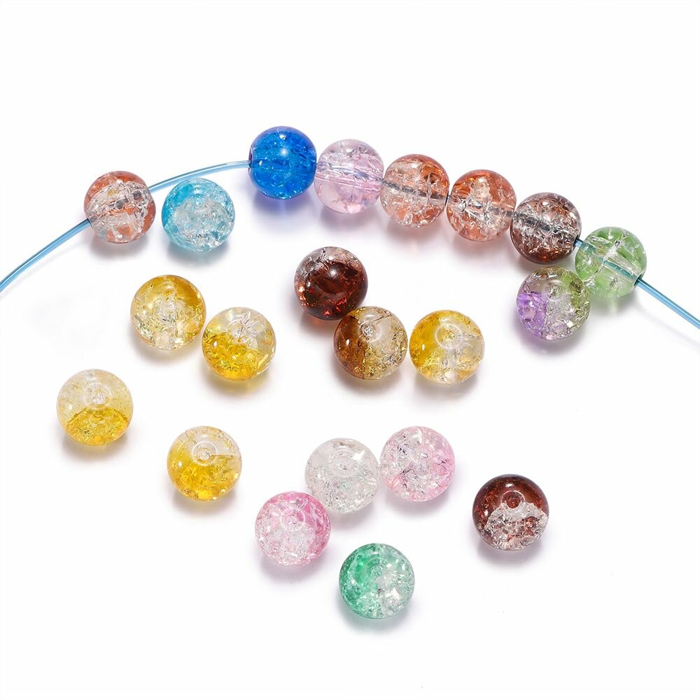 Бусины стеклянные круглые 20 шт, Разноцветный "Битое Стекло" Бусины 10mm, цвет сине-коричневый